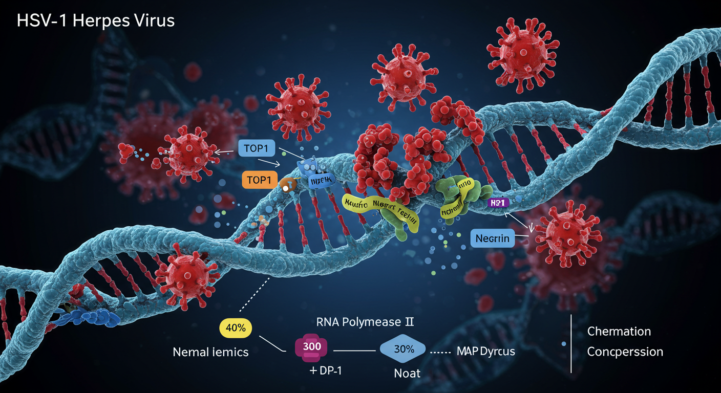 ヘルペスウイルスHSV-1のDNA操作メカニズム解明、新治療標的TOP1発見